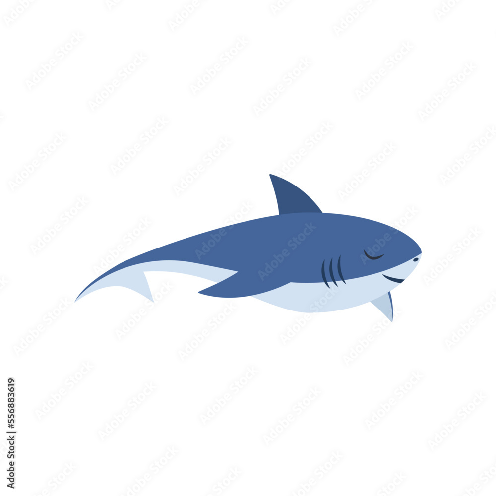 Cute shark sleeping cartoon illustration. Baby underwater animal ...