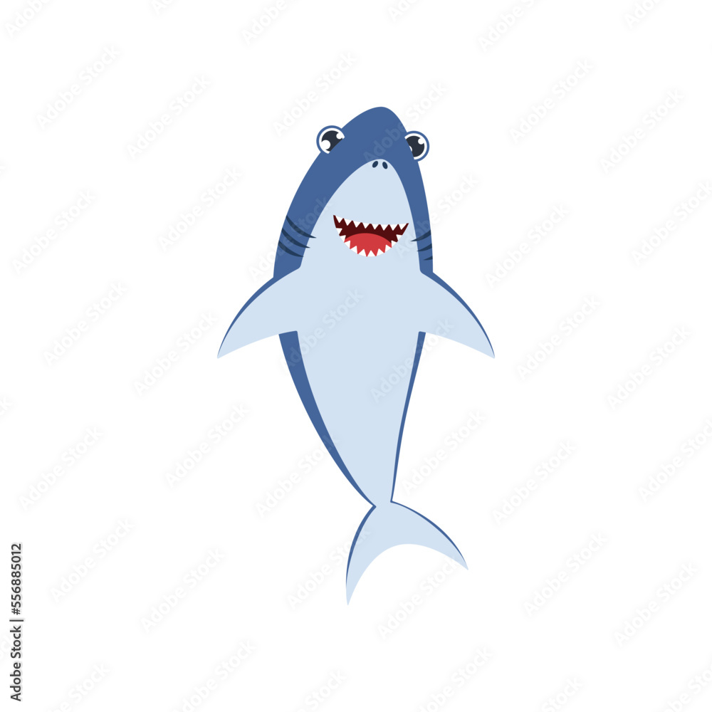 Cute shark smiling front view cartoon illustration. Baby underwater ...