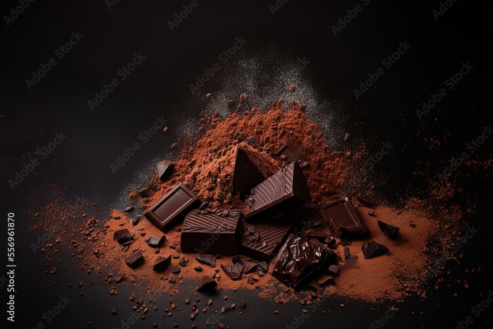 Ilustración de Stock Copy space, close-up of crushed dark chocolate ...