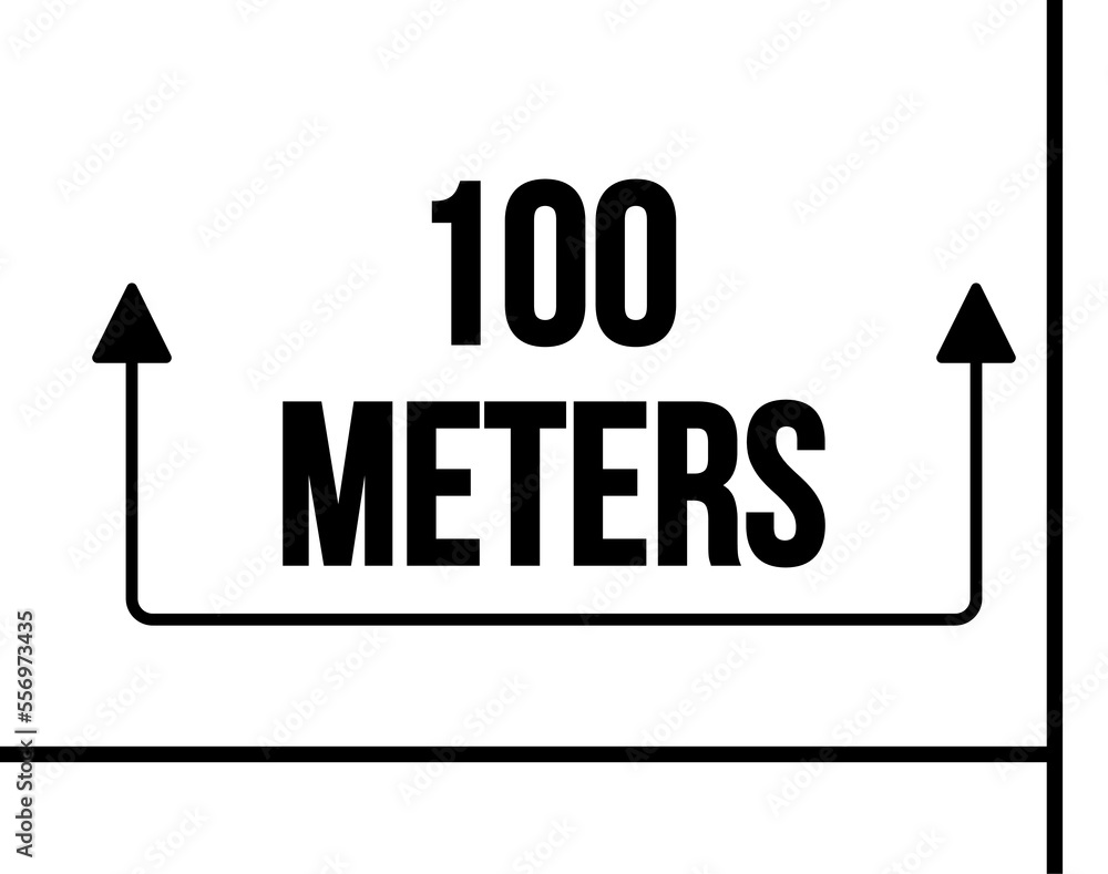 100 meters. Vector with marked distance and black arrow. Unit of ...