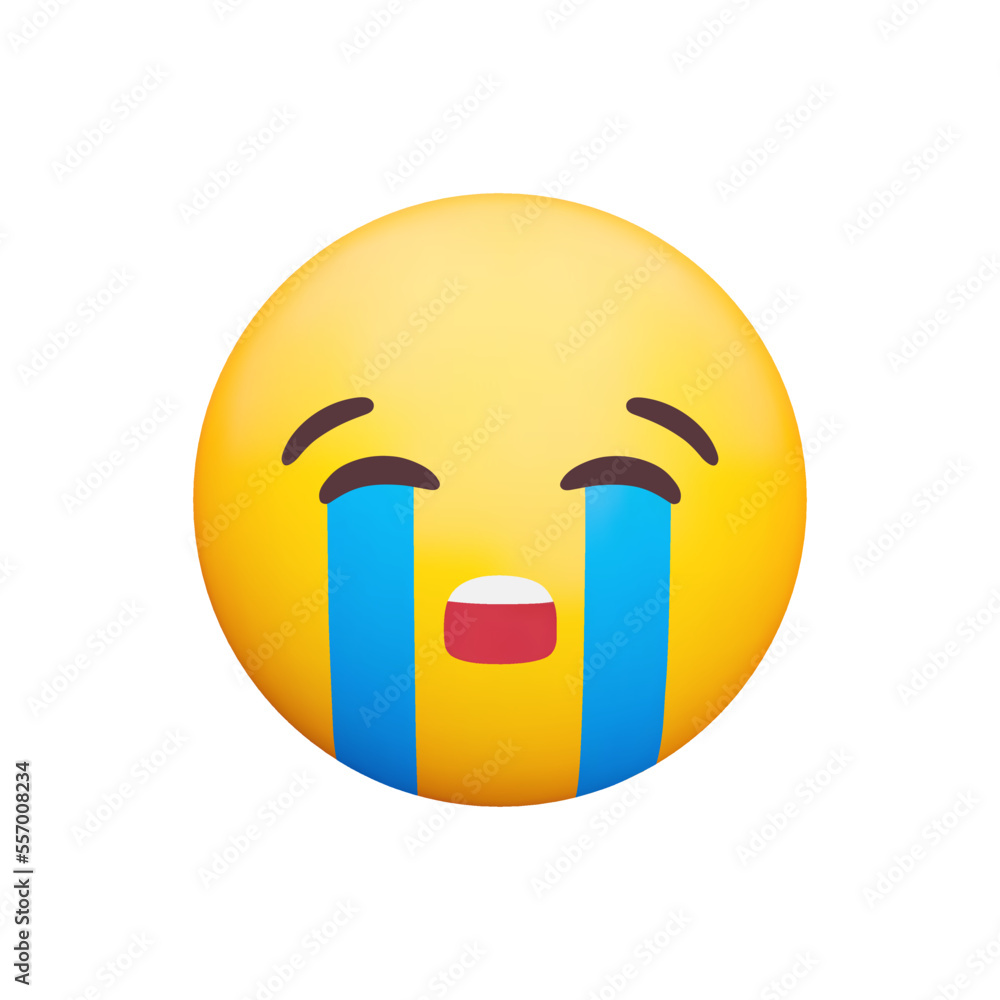 Loudly crying face 3d icon. Yellow emoji with his mouth open, tears ...