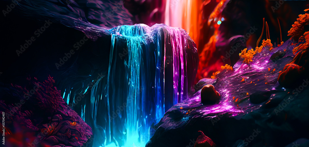 Magic colorful jungle waterfall in tropical rainforest. Tropical ...