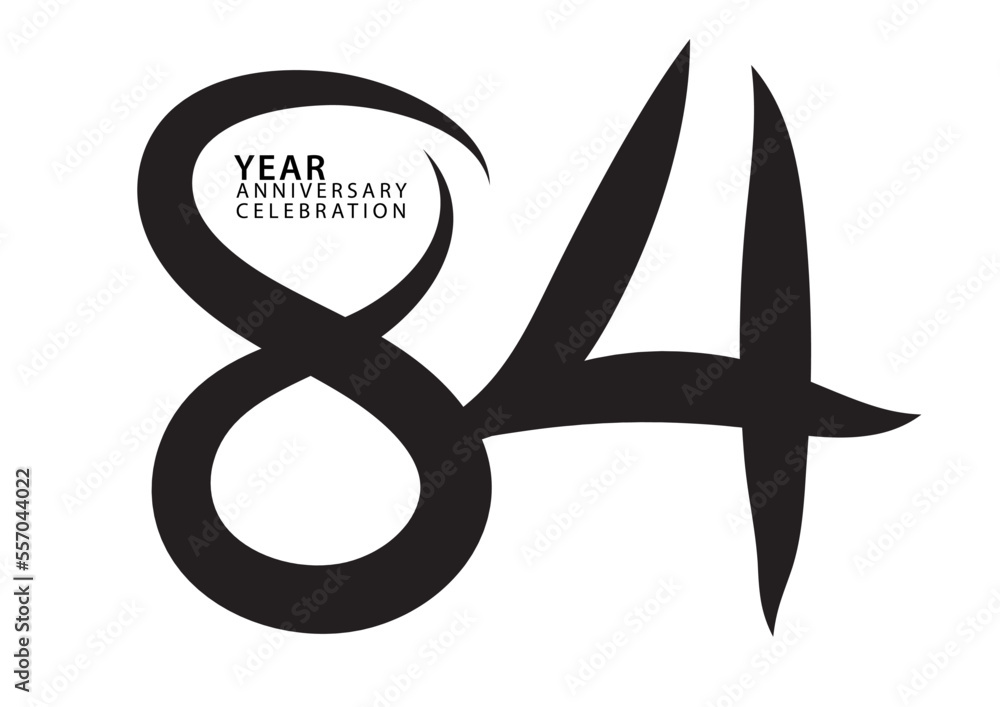 84 year anniversary celebration black color logotype vector, 84 number ...