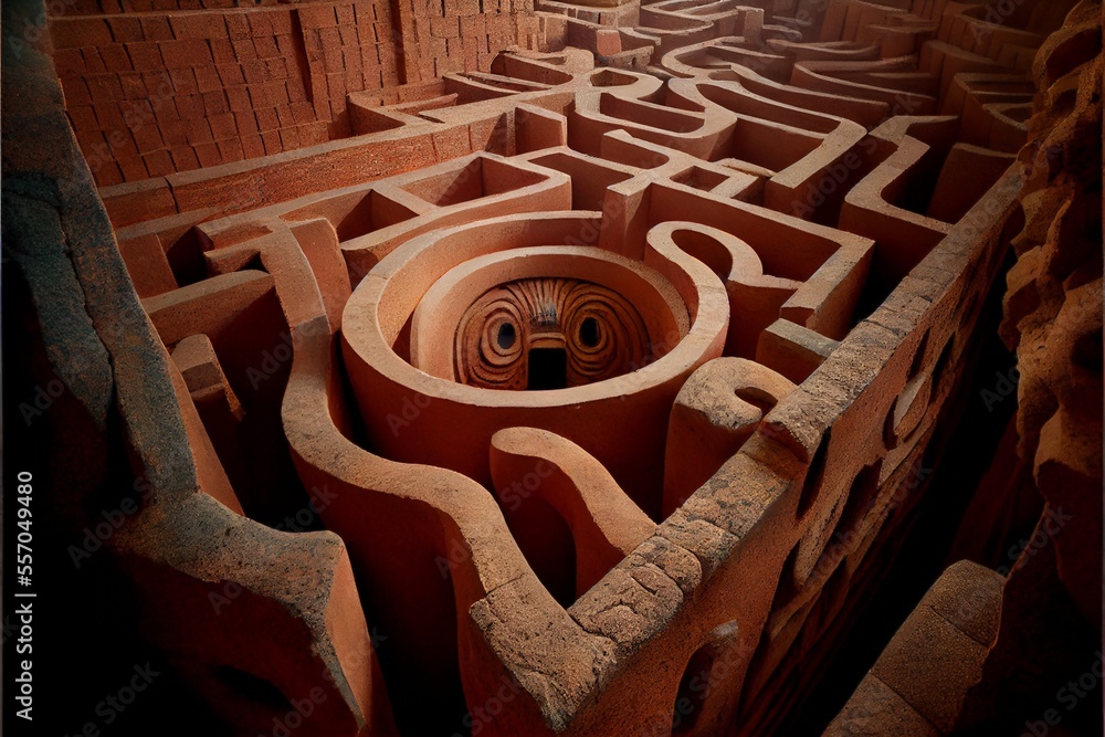 Generative AI abstract render of a brick maze Stock Illustration ...