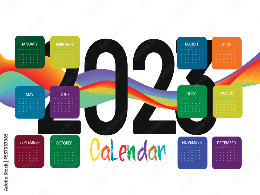 2023 Calendar year vector illustration. The week starts on Sunday ...