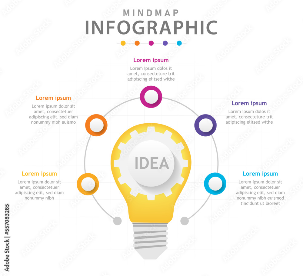 Infographic template for business. 6 Steps Modern Mindmap diagram with light bulb, presentation ...