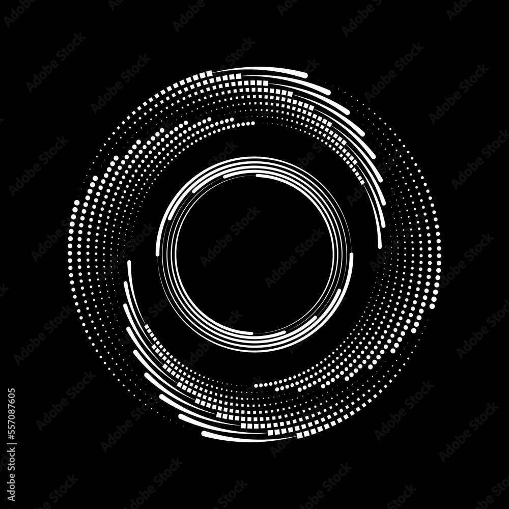Vector dotted white speed lines in vortex form. Vector illustration ...