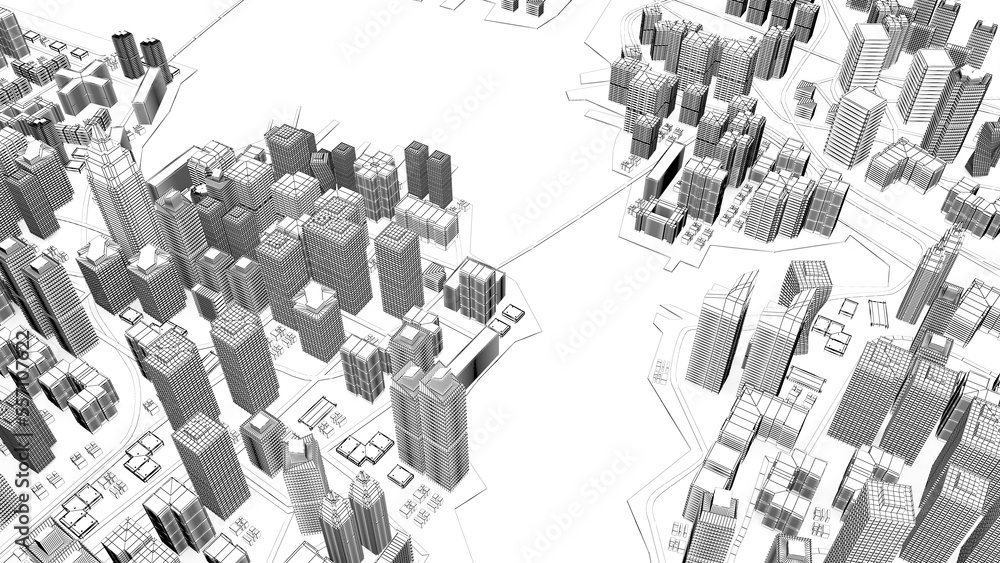 Wireframe Cityscape,Low-polygon cities and buildings,In the city's ...