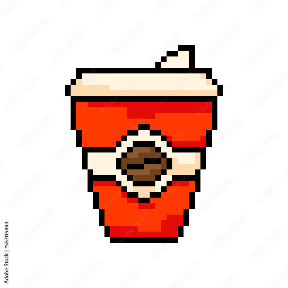 Pixel coffee icon, 8Bit coffee. Pixel Art Vector Illustration isolated ...