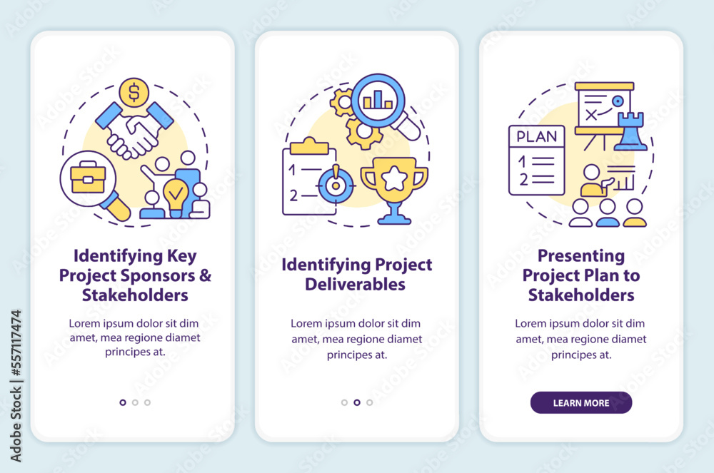 Project planning stages onboarding mobile app screen. Workflow ...