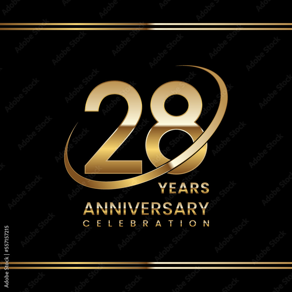 28th Anniversary logo design with golden ring. Logo Vector Illustration ...