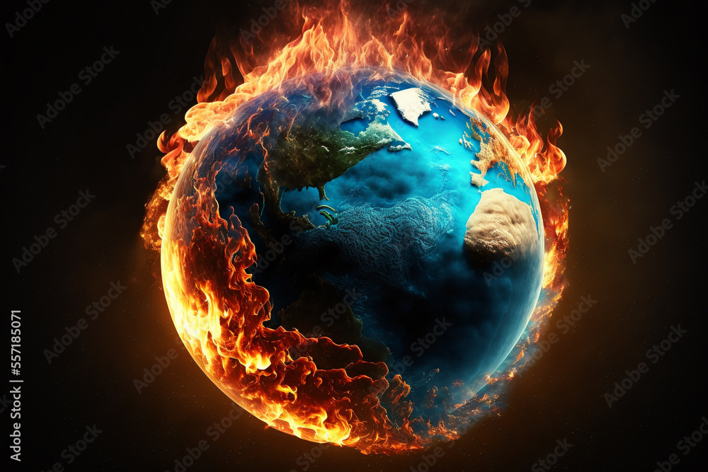 Illustration of the planet Earth burning. Global warming and climate ...