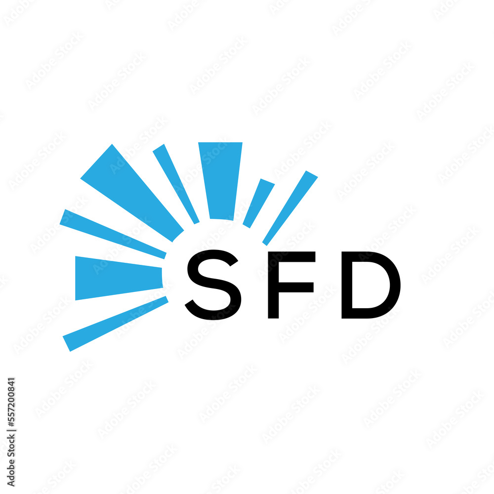 SFD letter logo. SFD blue image on white background and black letter ...