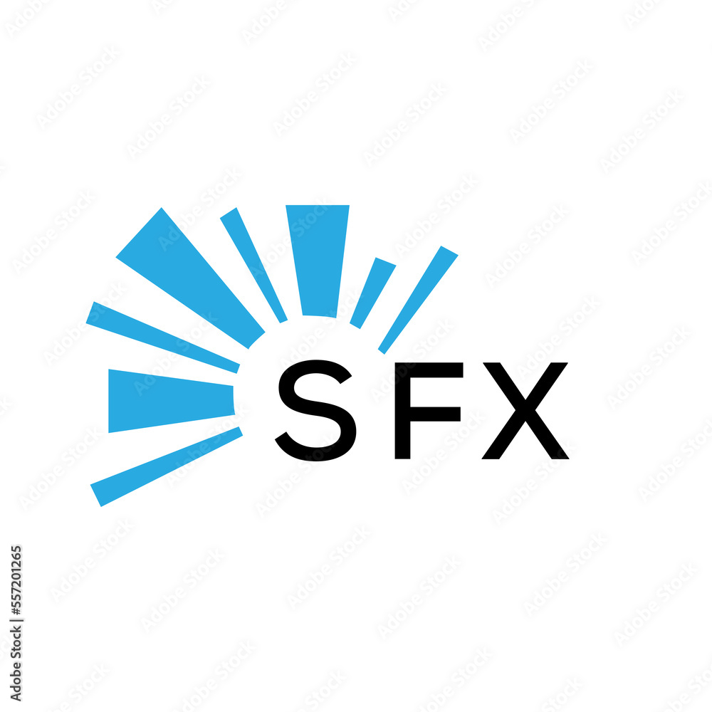 SFX letter logo. SFX blue image on white background and black letter ...