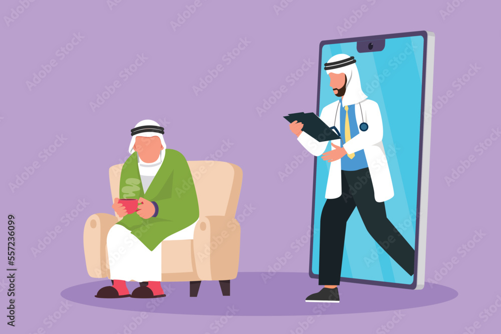 Cartoon flat style drawing of male patient having fever sitting on sofa ...