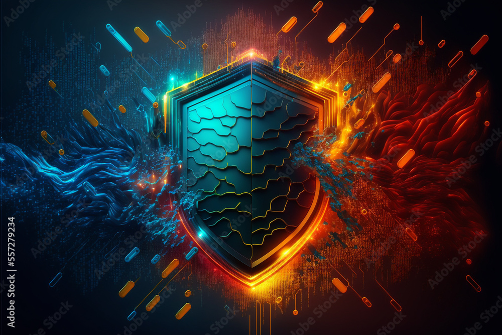Cyber attack security shield firewall interface protection concept ...