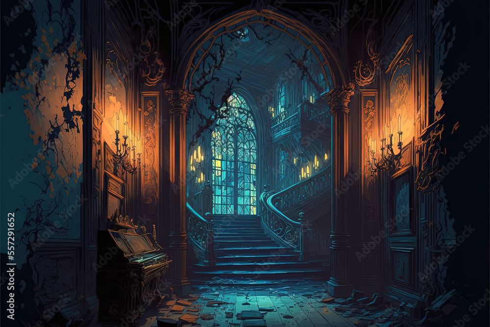creepy interior of an abandoned building background, concept art ...