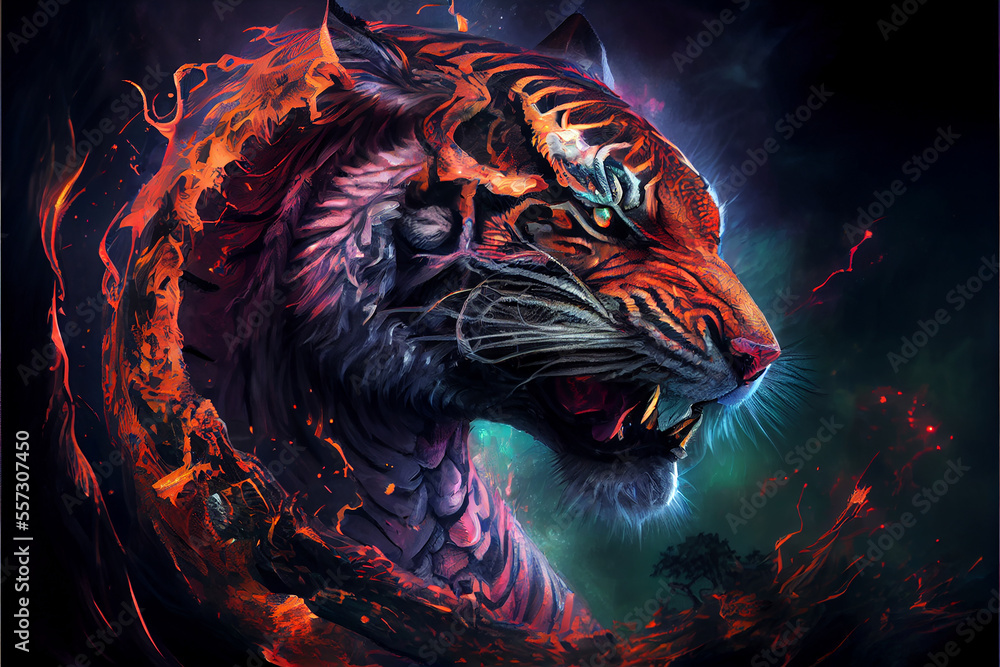 Dragon tiger generative art Stock Illustration | Adobe Stock