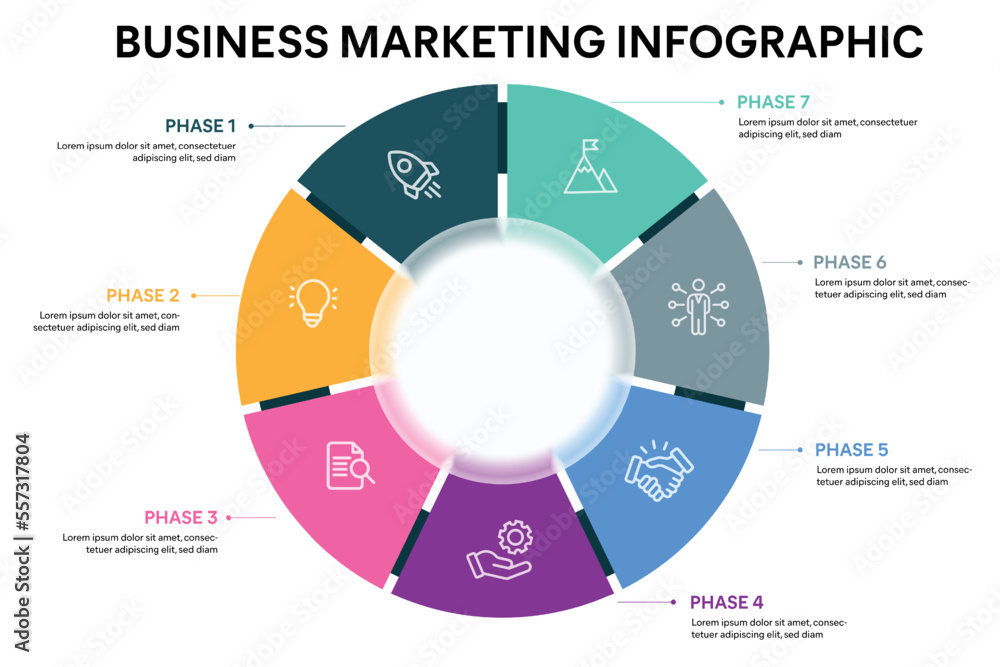 Pie chart circle infographic template with 7 options, steps, parts ...