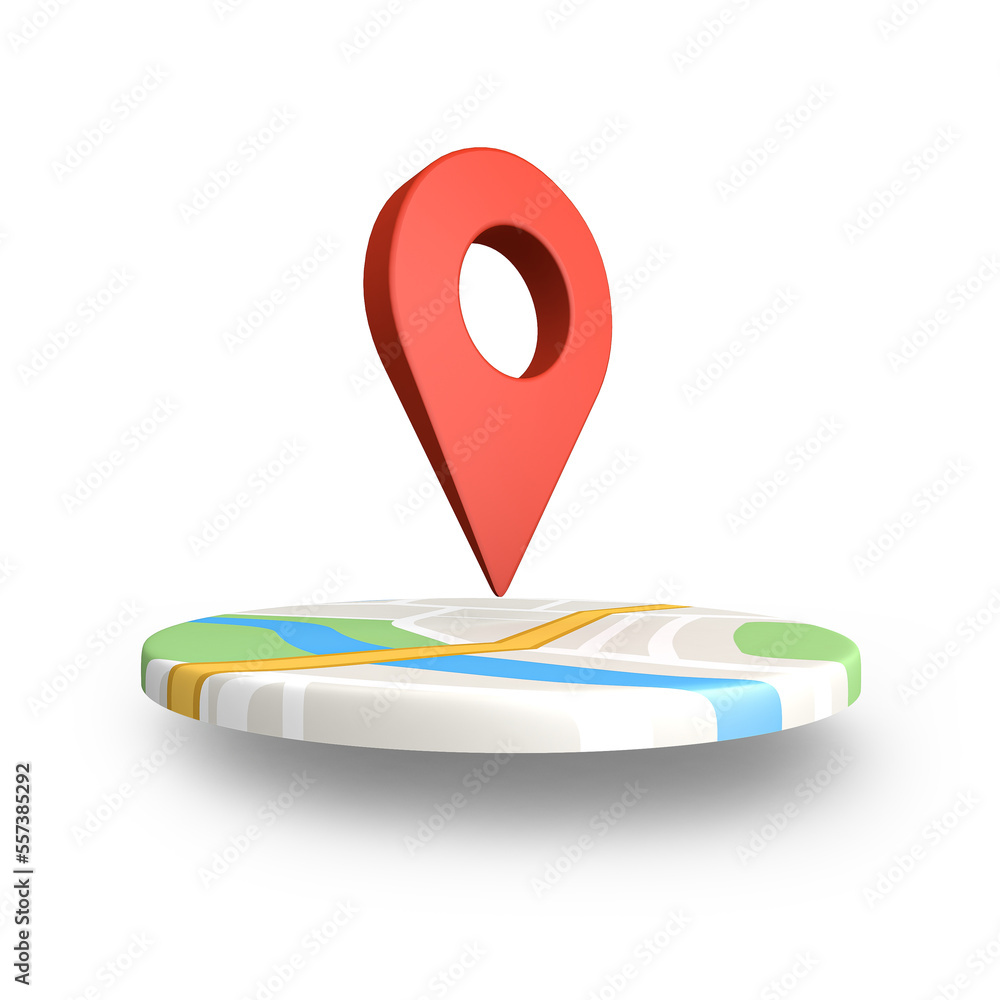 Red location pin sign icon and gps navigation map road direction with ...
