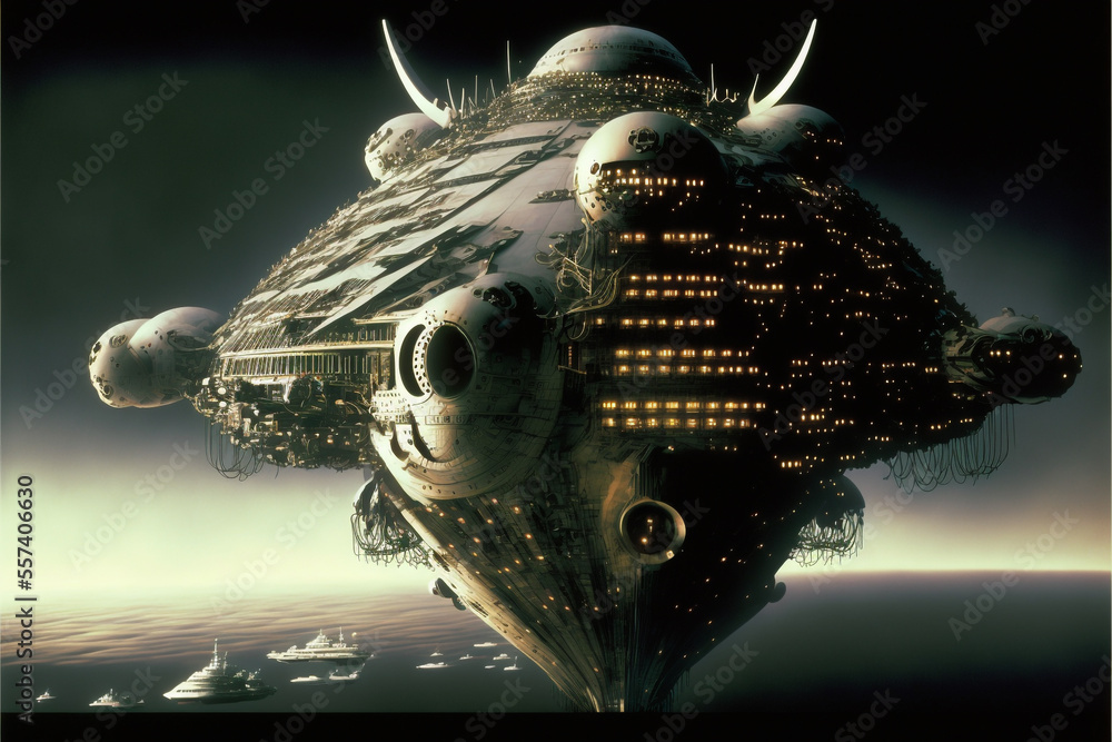 Alien Brutalist Spaceship, Science Fiction Mega Structure Stock ...