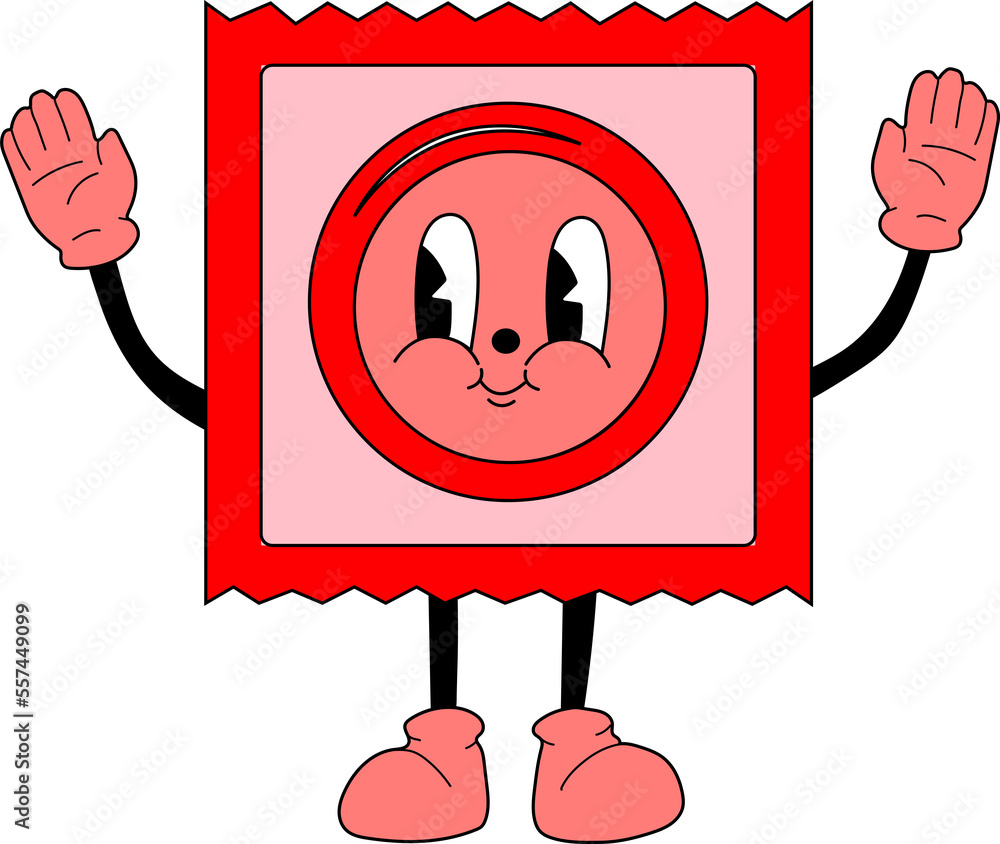 Retro Condom Mascot Character 40s 50s 60s Old Animation Style 1130