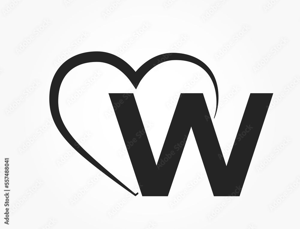 letter w and heart. text element for valentine's day design. romantic ...