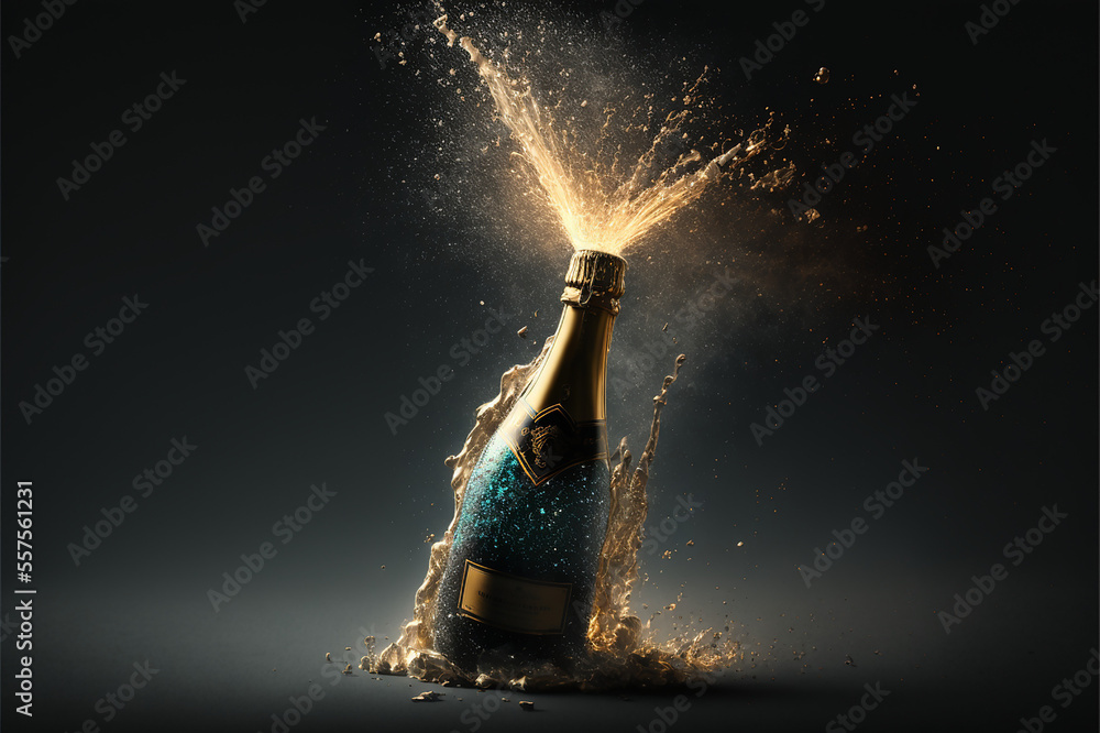 Popped champagne bottle firing fireworks Stock Illustration | Adobe Stock