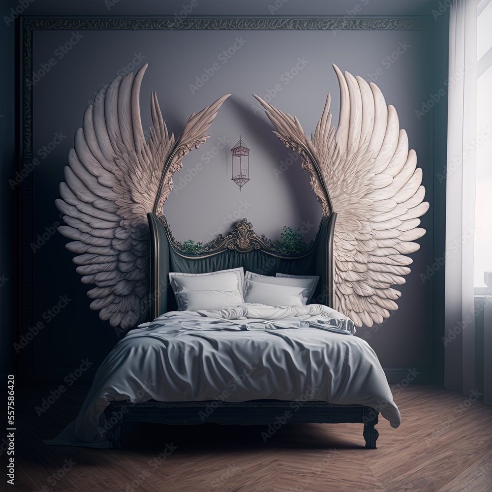 illustration bed with angel wings made with generative ai Stock ...