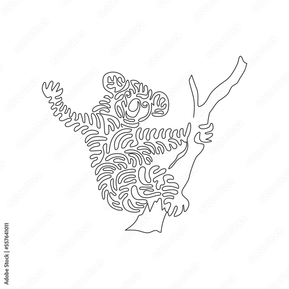 Single curly one line drawing of cute koala abstract art. Continuous ...