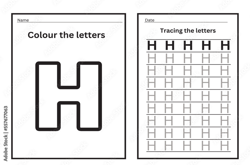 Stock-Vektorgrafik „Alphabet tracing practice Letter H. Tracing ...