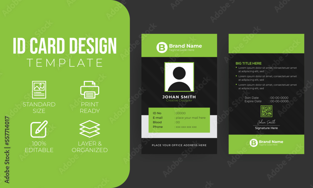 Green colour corporate company office Id card design template. Identity ...