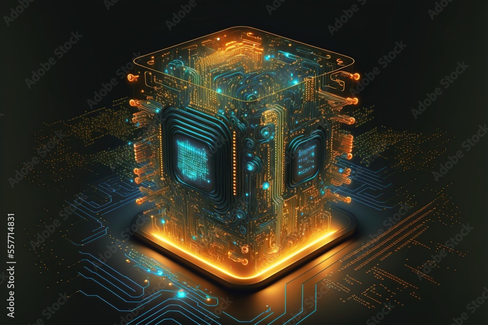 Abstract quantum computing circuit with futuristic design. Created with ...