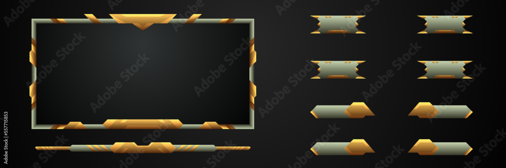 Gold metal borders game overlay screen interface panel and gui buttons ...