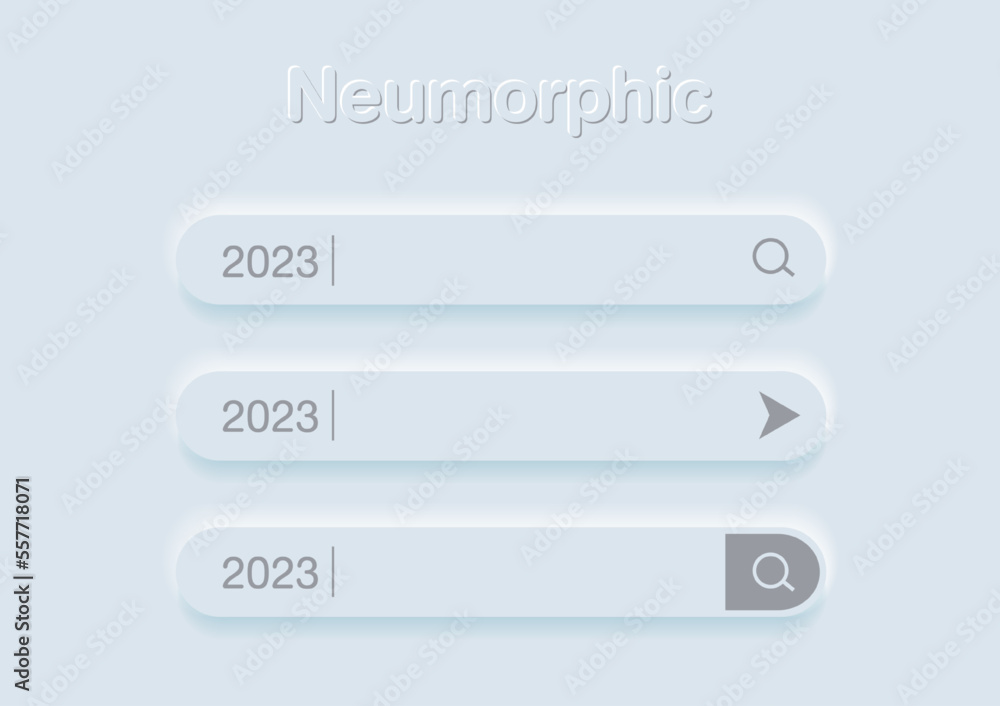 Neumorphic Button, Searching bar. Continuous 3D realistic virtual style ...