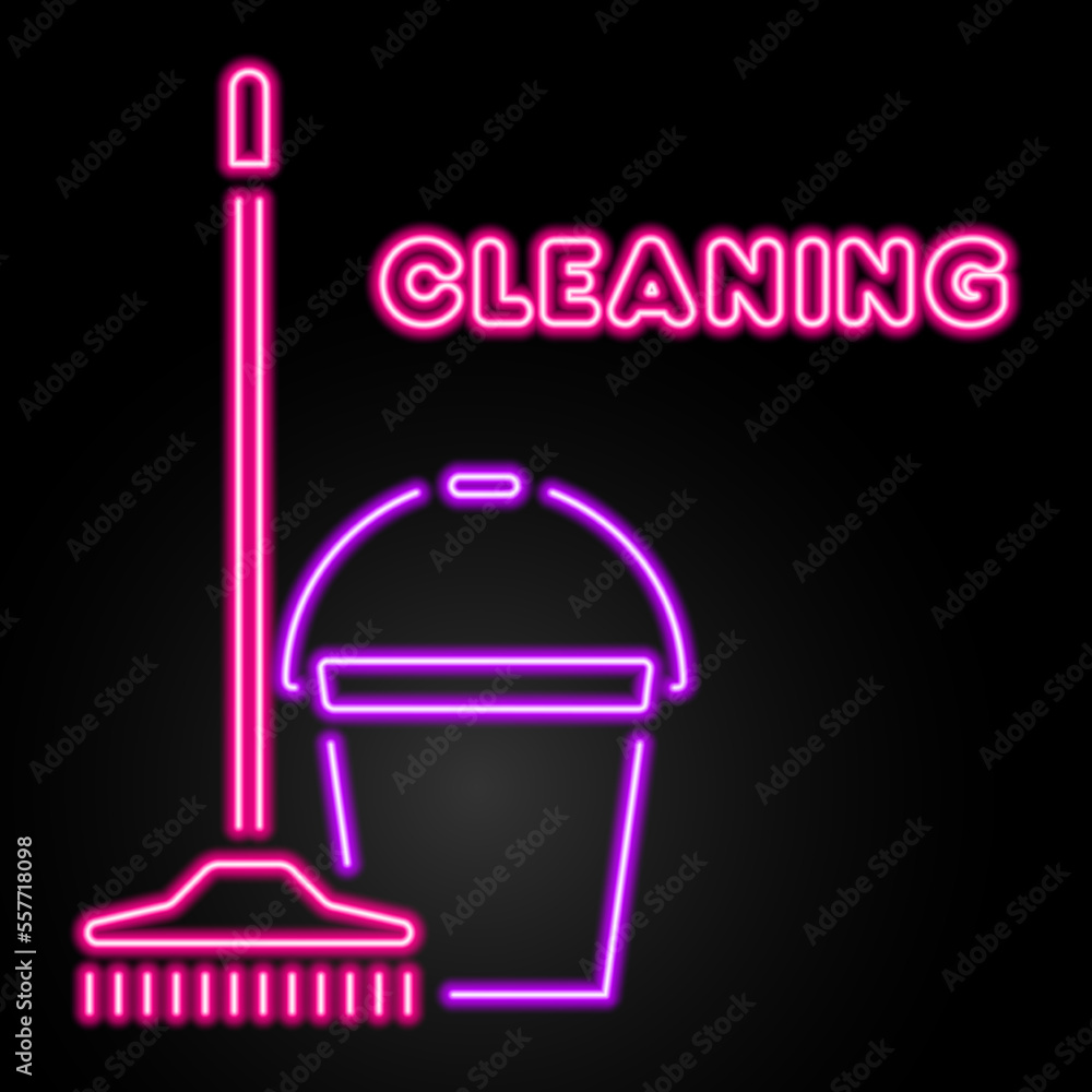cleaning neon sign, modern glowing banner design, colorful modern ...