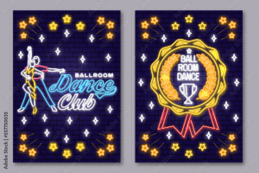 Set of Ballroom dance sport club Bright Neon Sign. Dance sport neon ...