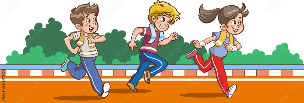 kids running race cartoon vector illustration Stock Vector | Adobe Stock
