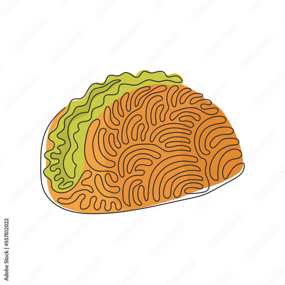 Continuous one line drawing tacos traditional Mexican fast food with ...