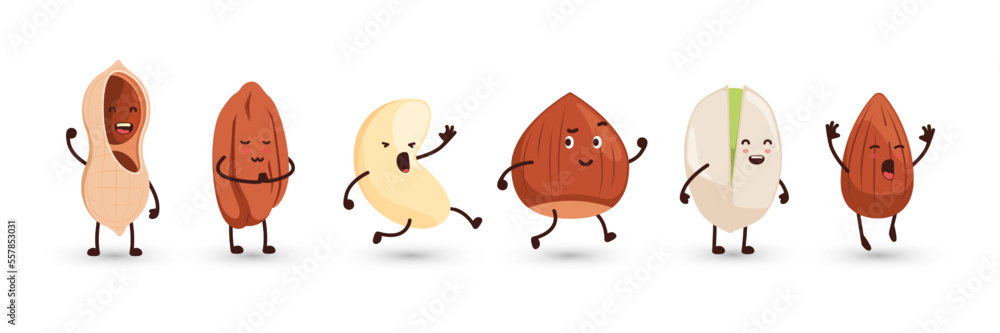 Seeds characters. Cartoon funny nut grain icons with smiling faces ...
