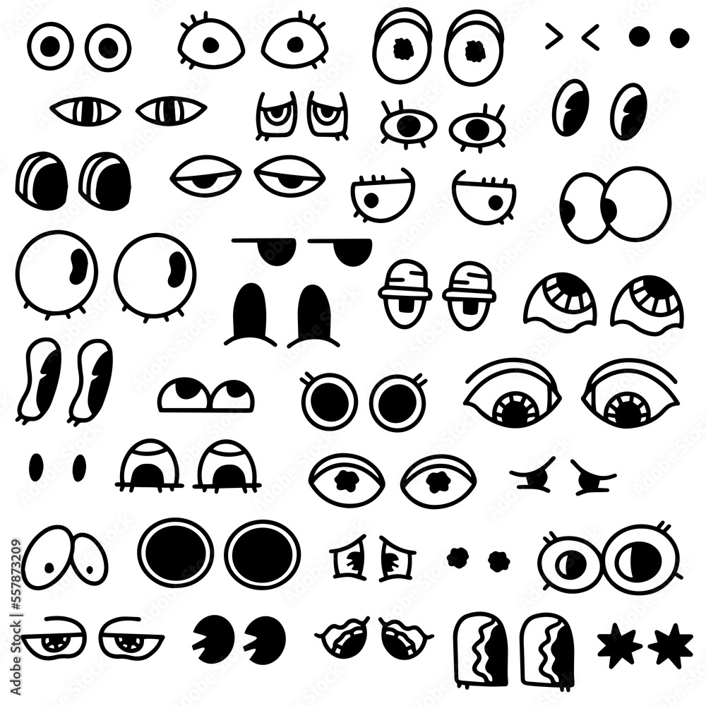 Different types of eyes hand drawn vector illustration set in cartoon ...