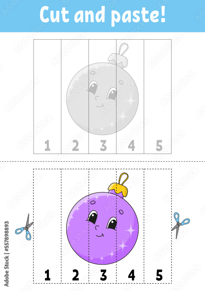 Learning numbers 1-5. Cut and glue. cartoon character. Education ...