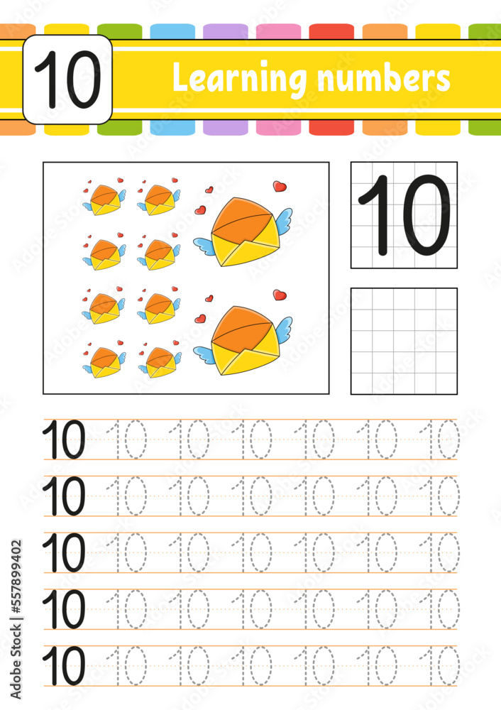Trace and write numbers. Handwriting practice. Learning numbers for ...