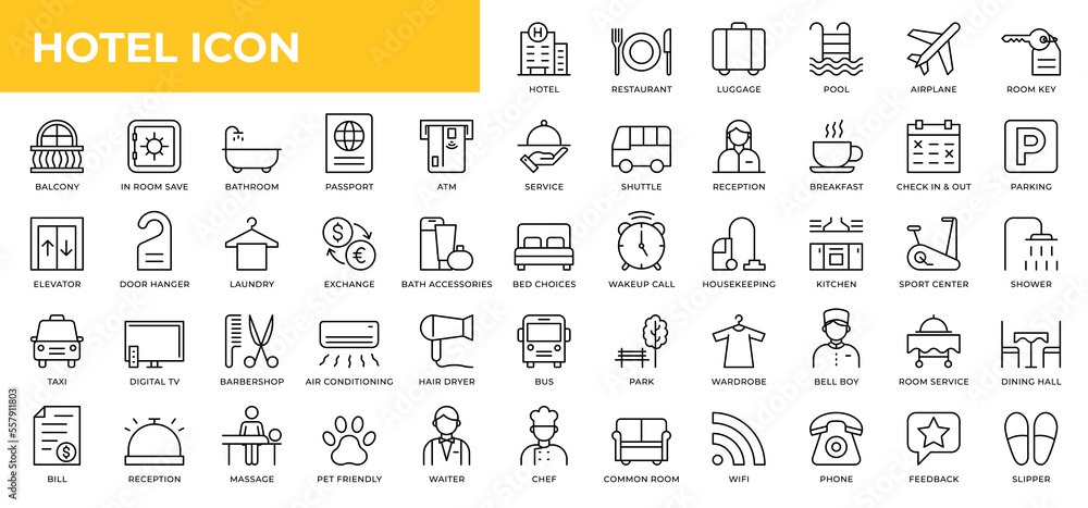 Hotel line icons collection. UI web icons set in a flat design. Outline ...