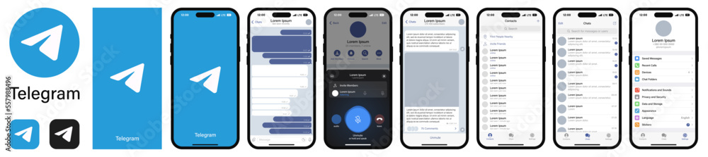 Telegram mockup. Set telegram screen social media and social network ...