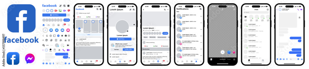 Facebook mockup. Set facebook screen social media and social network ...