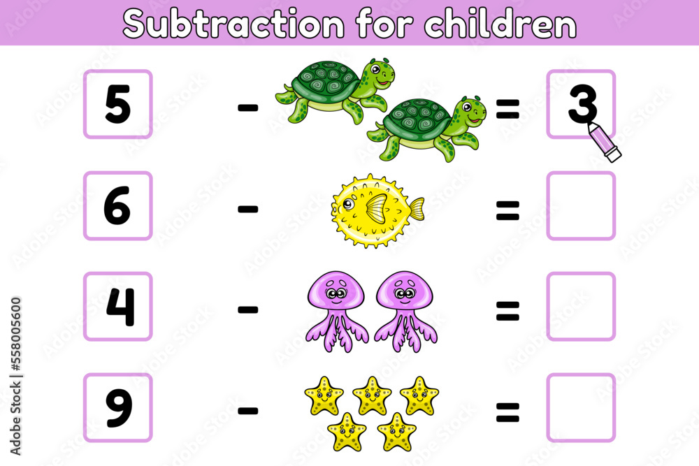 Mathematical counting game for kids. Educational subtraction math ...