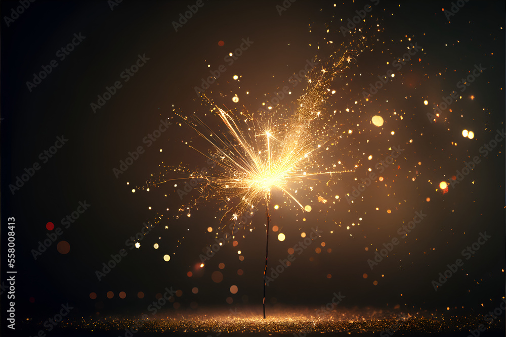 Happy New Year, Sparklers shining with bright sparks and bokeh festive ...