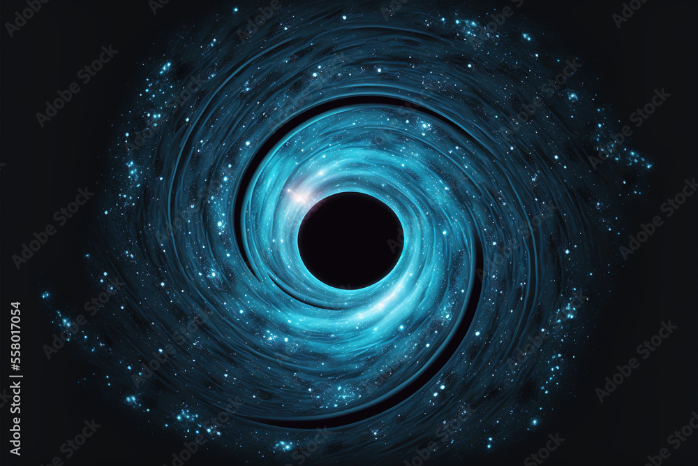 Spiral Black hole in outer space. Blue abstract space background. Sci ...