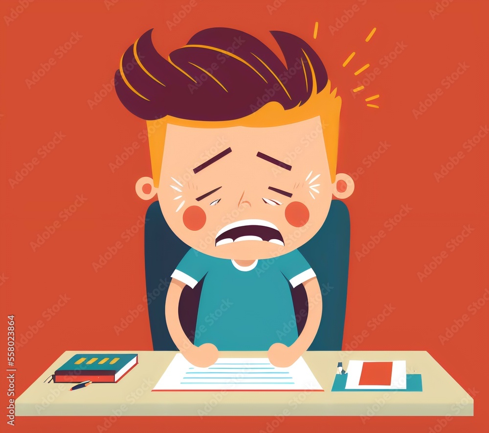 student sitting at a desk, looking frustrated and dejected while ...